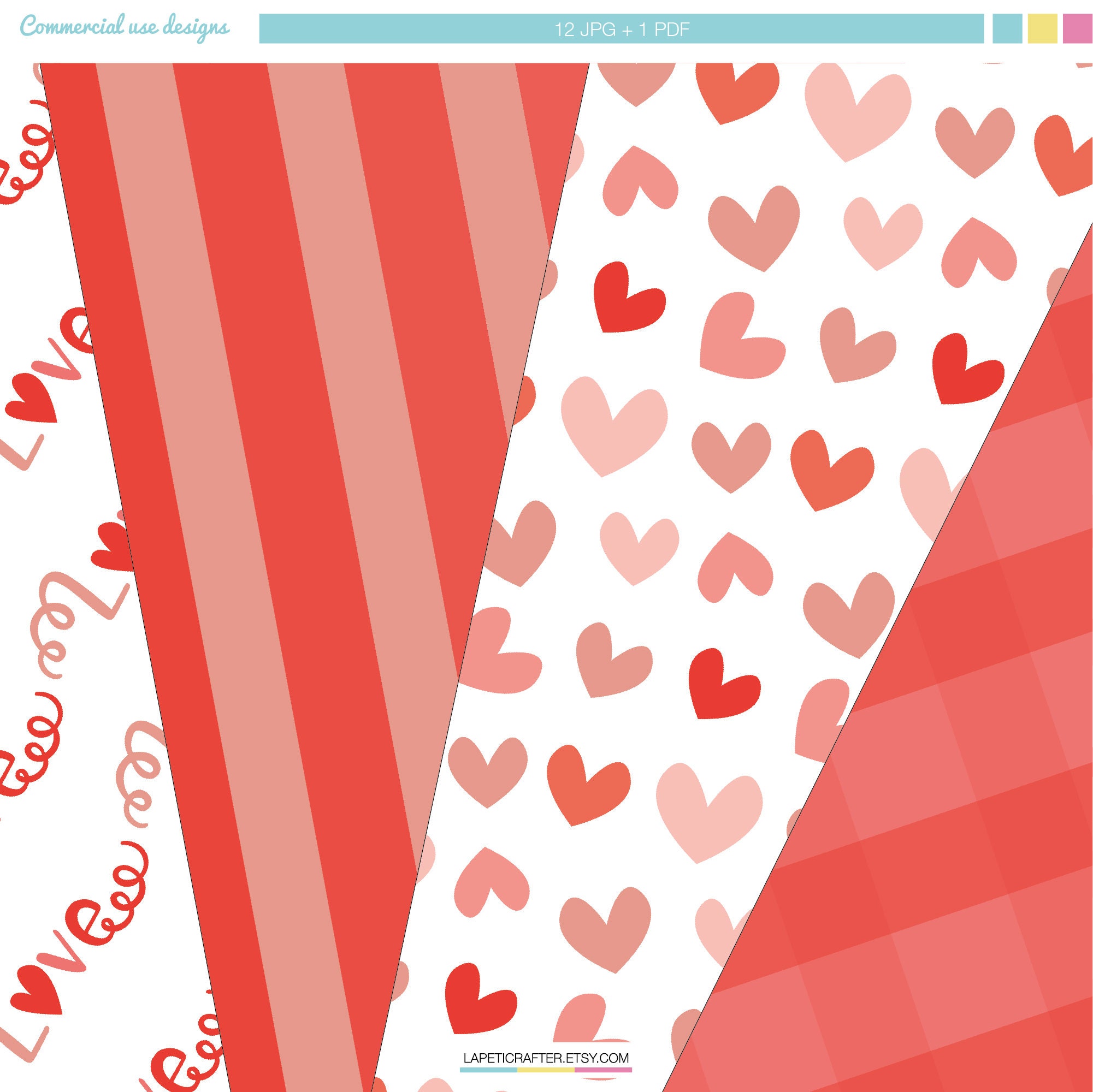 Valentines Day Digital Paper Pink & Red 12x12 Scrapbook - Etsy