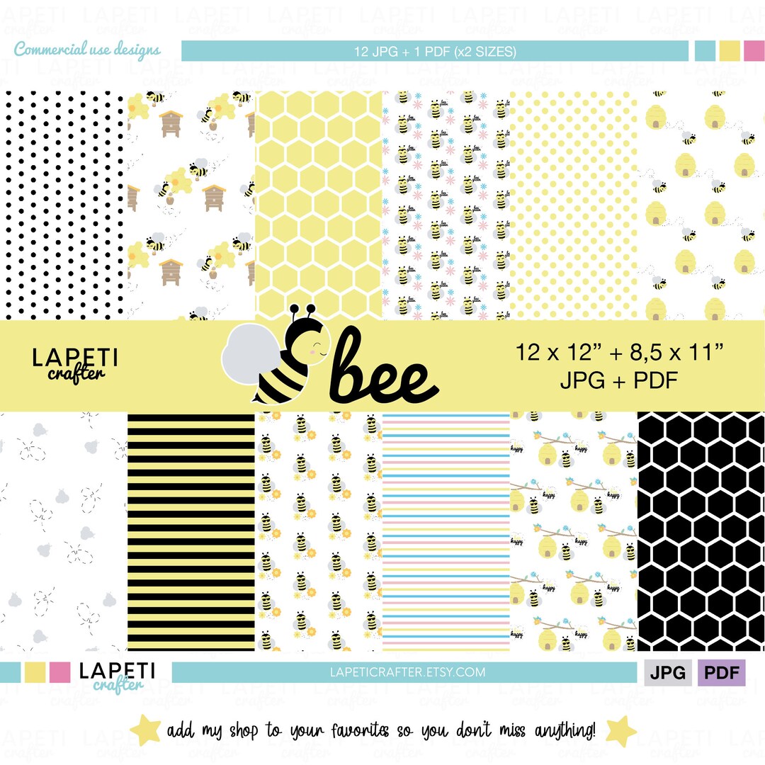 Bee Digital Paper 12x12 Digital Scrapbook Paper Honey - Etsy