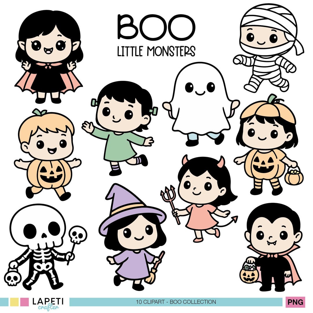 Halloween Kids Clipart Bundle | Cute Little Monsters PNG | Baby Costume ...