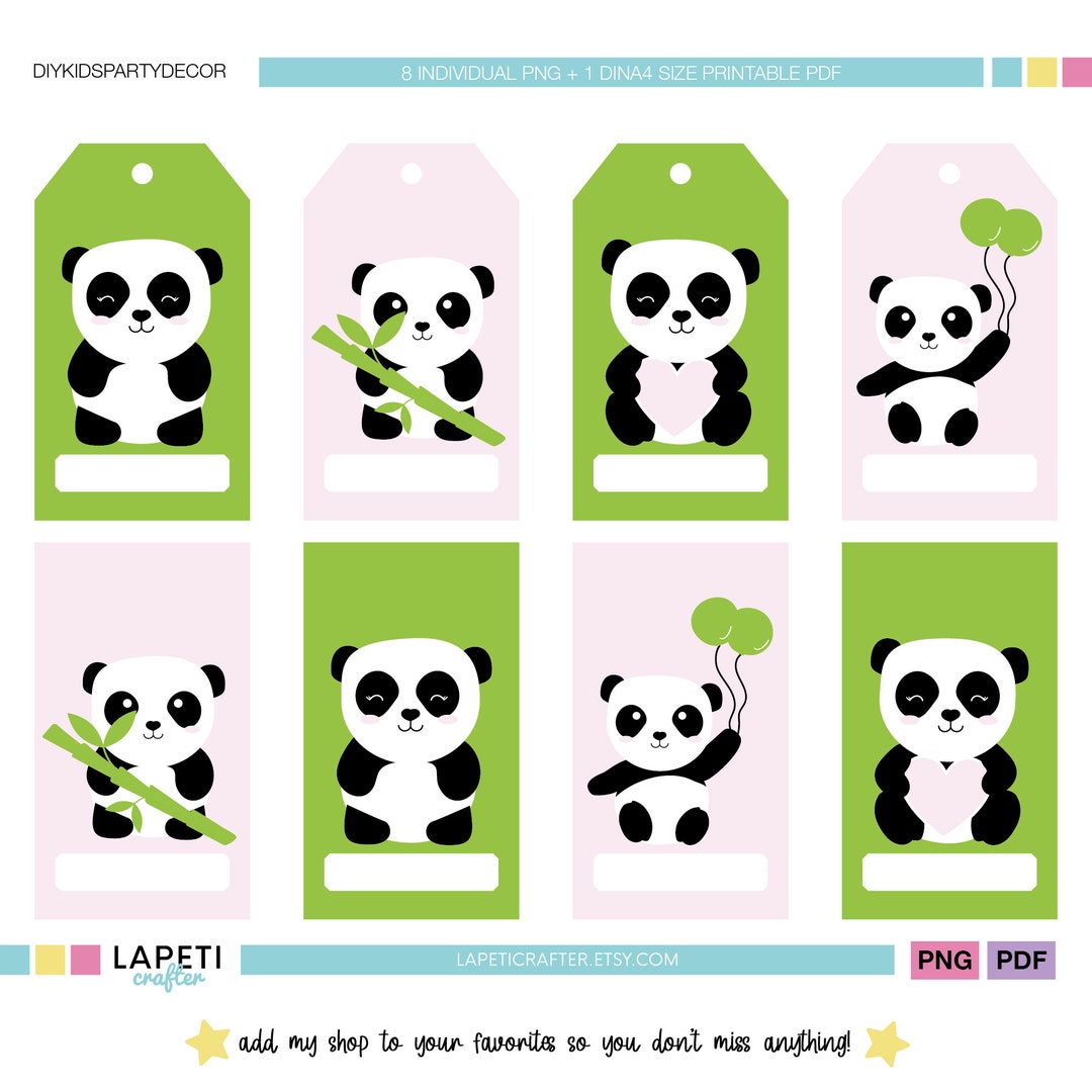 Printable Panda Birthday Tags, Panda Party Label for Gifts, Panda ...