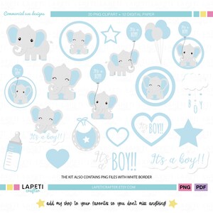 Baby Boy Elephant Clipart, Blue Elephant Baby Shower PNG, Baby Boy ...