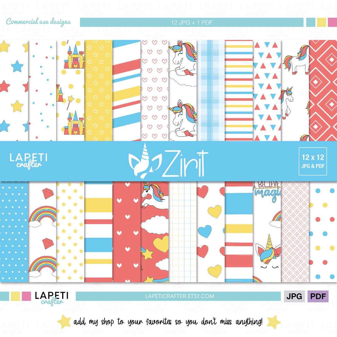 Unicorn Digital Paper Pack, 12x12 Printable Scrapbooking Paper for Girl ...