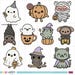Cute Halloween Animals Clip Art, Kawaii Halloween Png Clipart for Cards ...