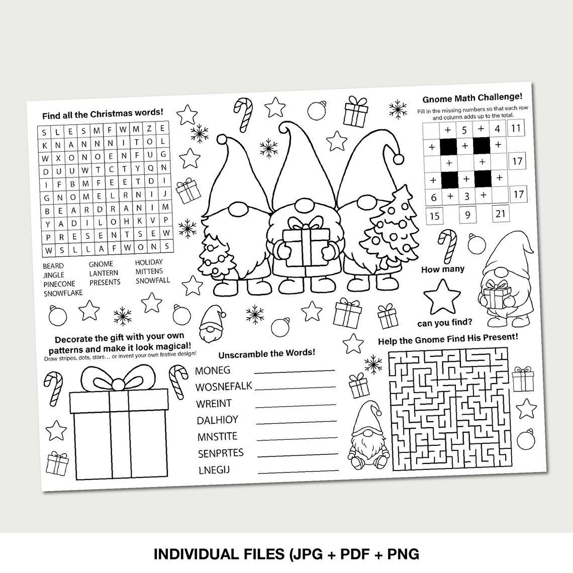 Christmas Activity Placemat Printable, Kids Christmas Dinner Mat ...