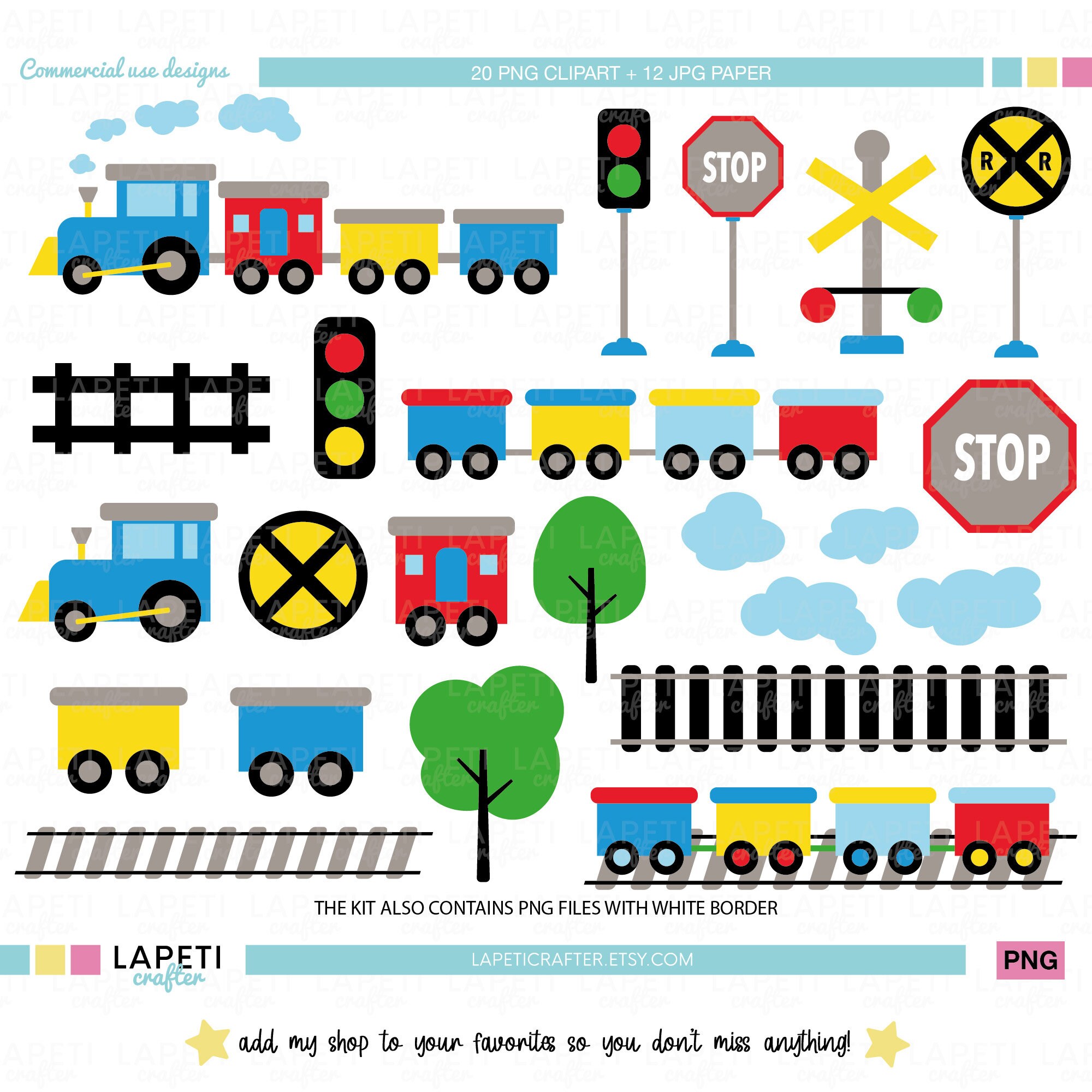 TRAIN Clipart and Digital Paper Kit 20 PNG Files 12 Jpg - Etsy