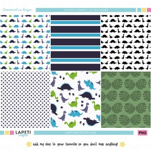 DINOSAUR Clipart and Digital Paper Kit 20 PNG Files 12 Jpg and Pdf ...