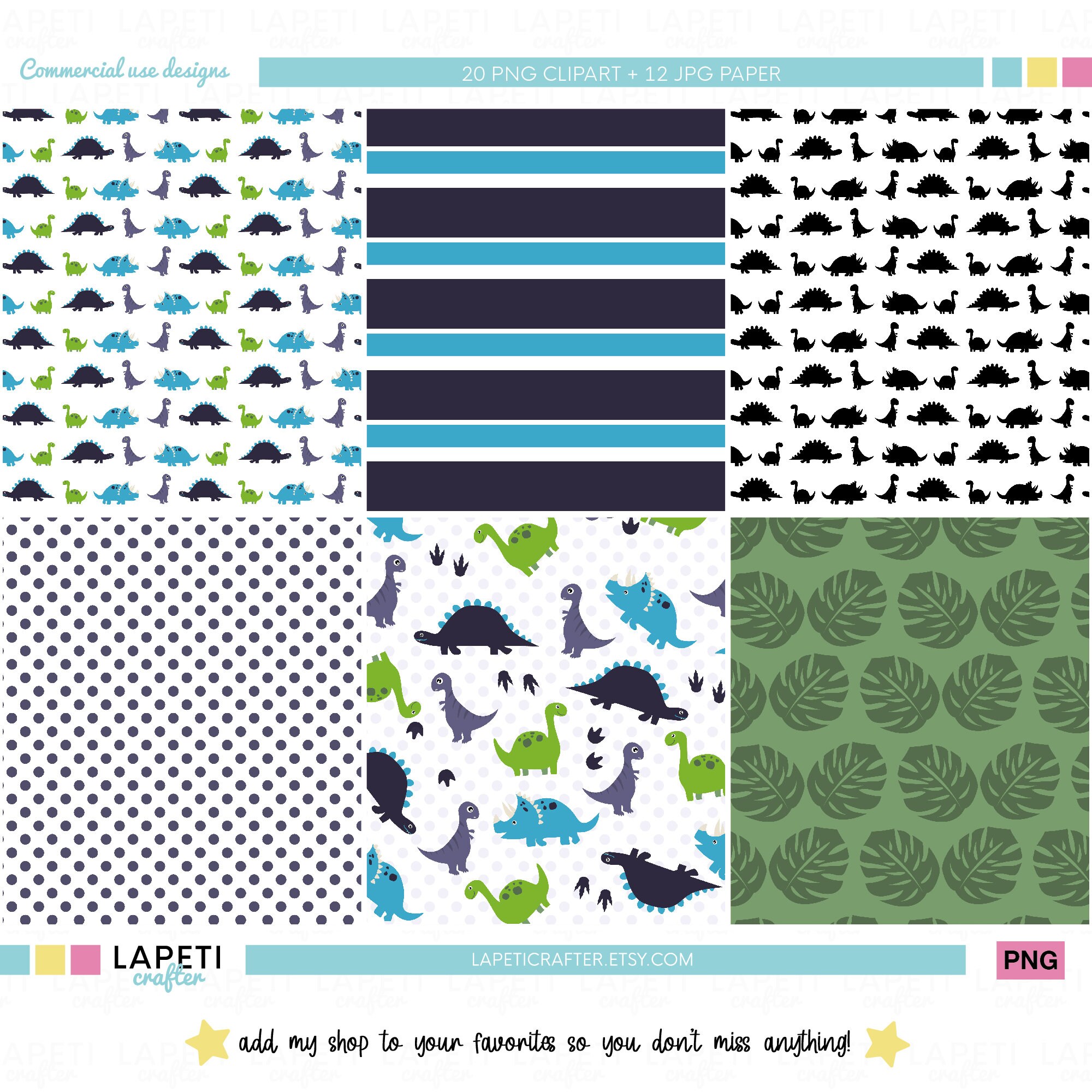 DINOSAUR Clipart and Digital Paper Kit 20 PNG Files 12 Jpg - Etsy