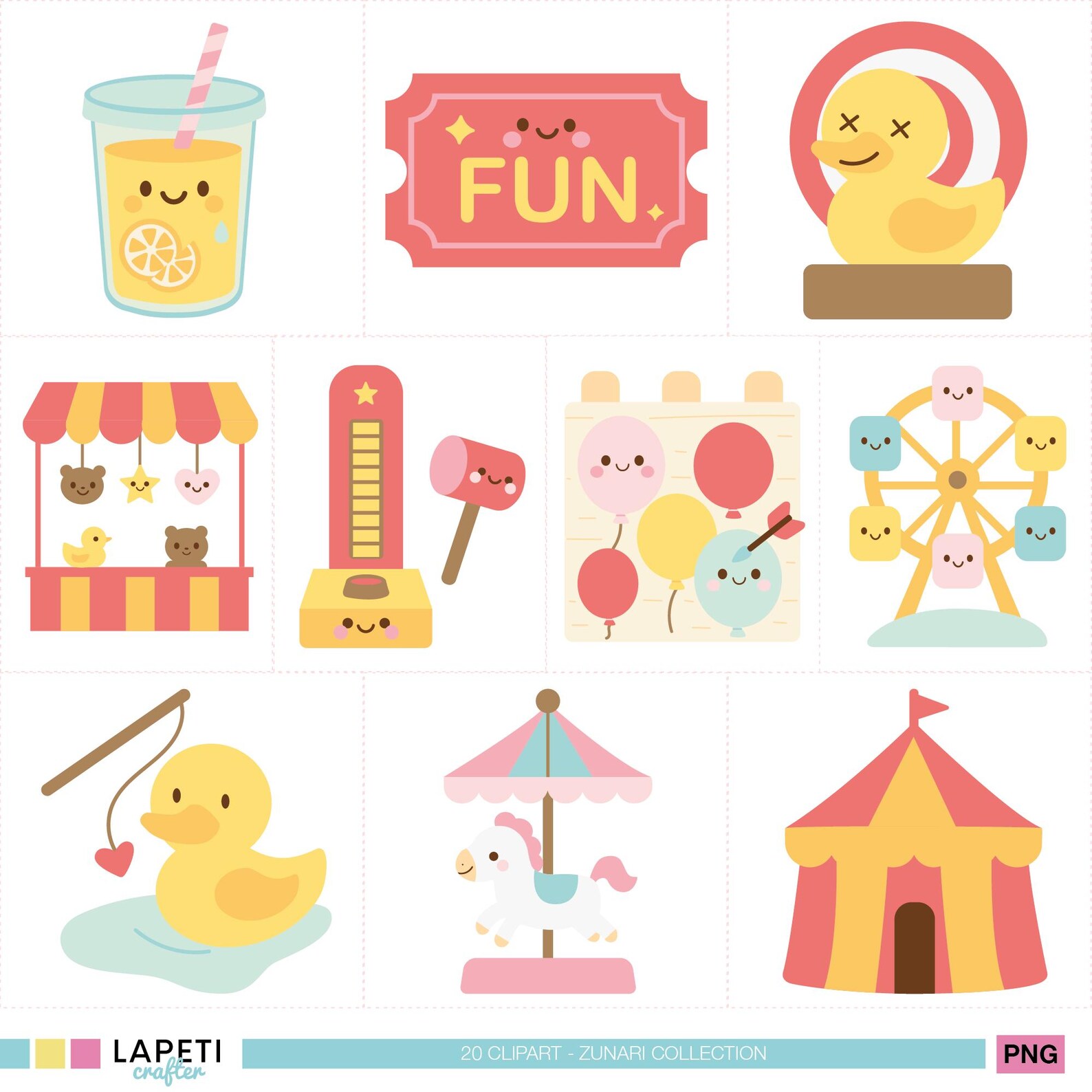 Kawaii Carnival Clipart Bundle, Cute Summer Fair PNG, Circus Birthday ...