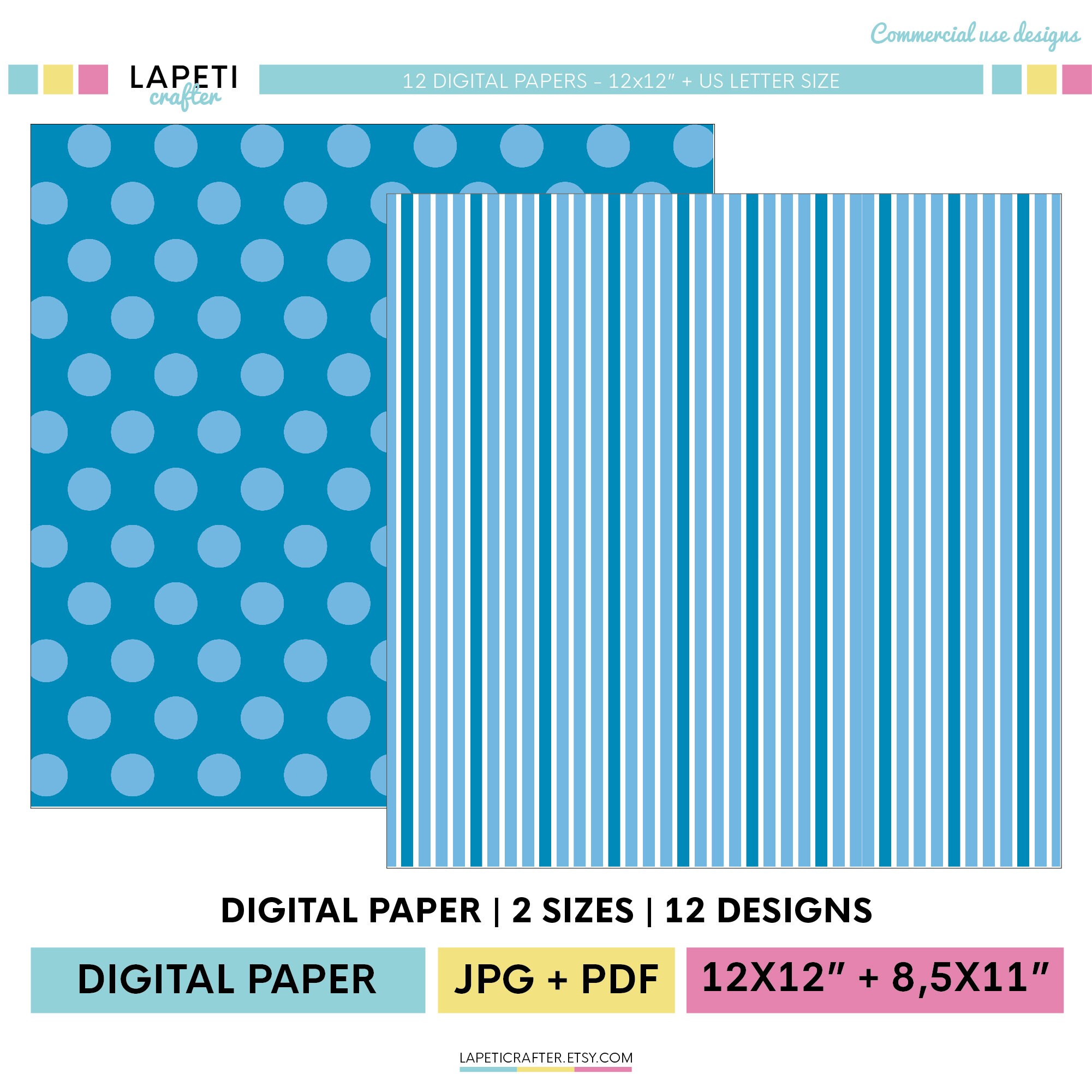 Baby Blue Digital Paper Pack Digital Patterns Scrapbook - Etsy