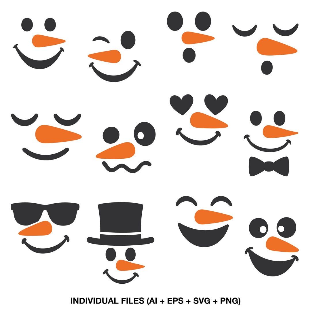 Snowman Face Svg File, Christmas Snowman Faces Clipart, Carrot Nose Svg ...
