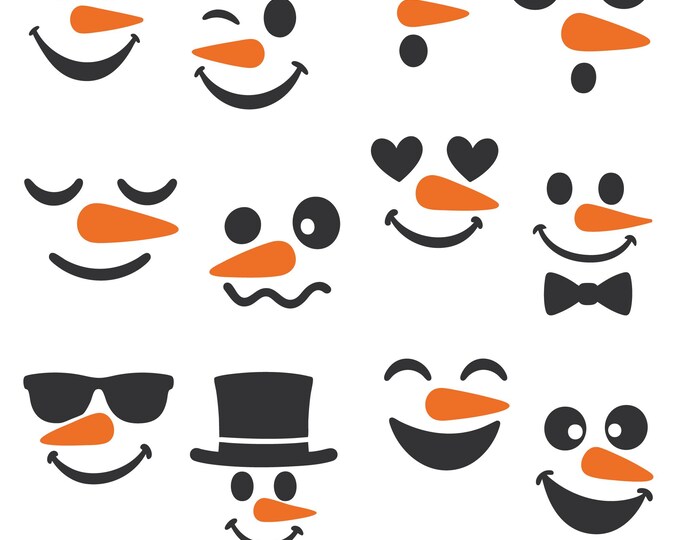 Snowman Face Svg File, Christmas Snowman Faces Clipart, Carrot Nose Svg ...