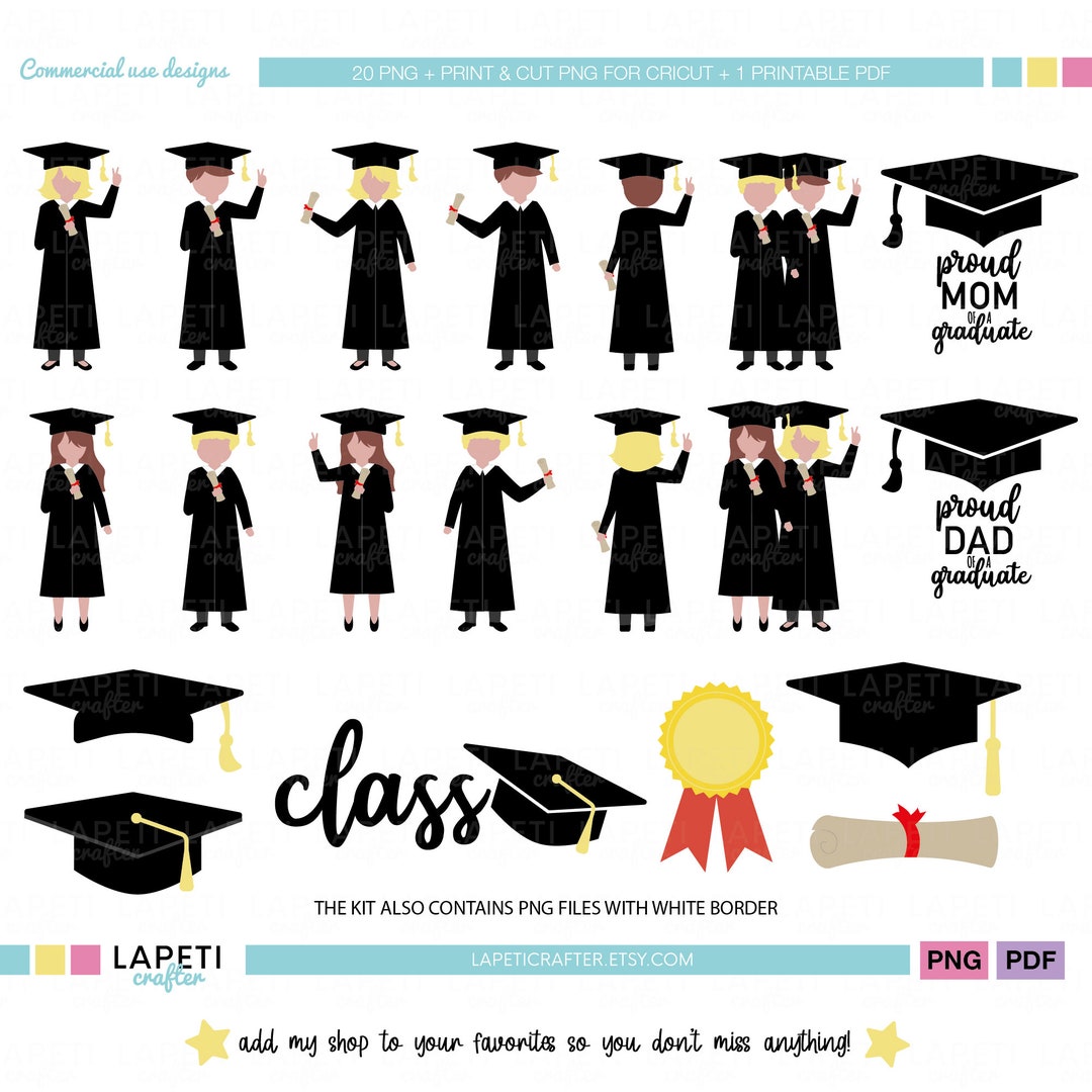 Graduation Clipart, Print and Cut Graduation PNG, Graduation Party ...