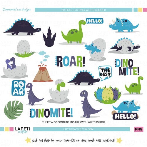 Cute Dinosaur Digital Clipart - Etsy
