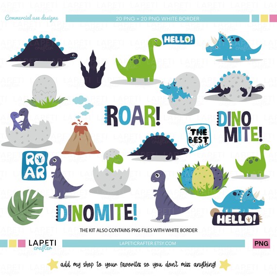 Dinosaur Clipart Bundle 20 PNG Files 20 PNG With White - Etsy