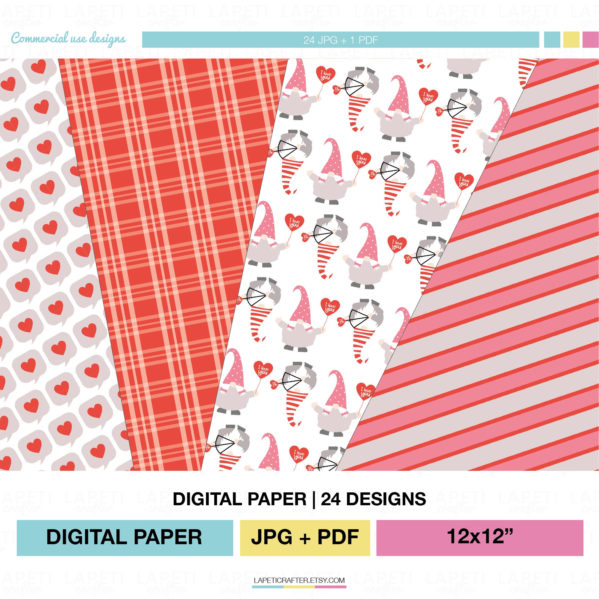 Paper Paper Ephemera 24 JPG Valentine's Day Printable Paper with Gnomes ...