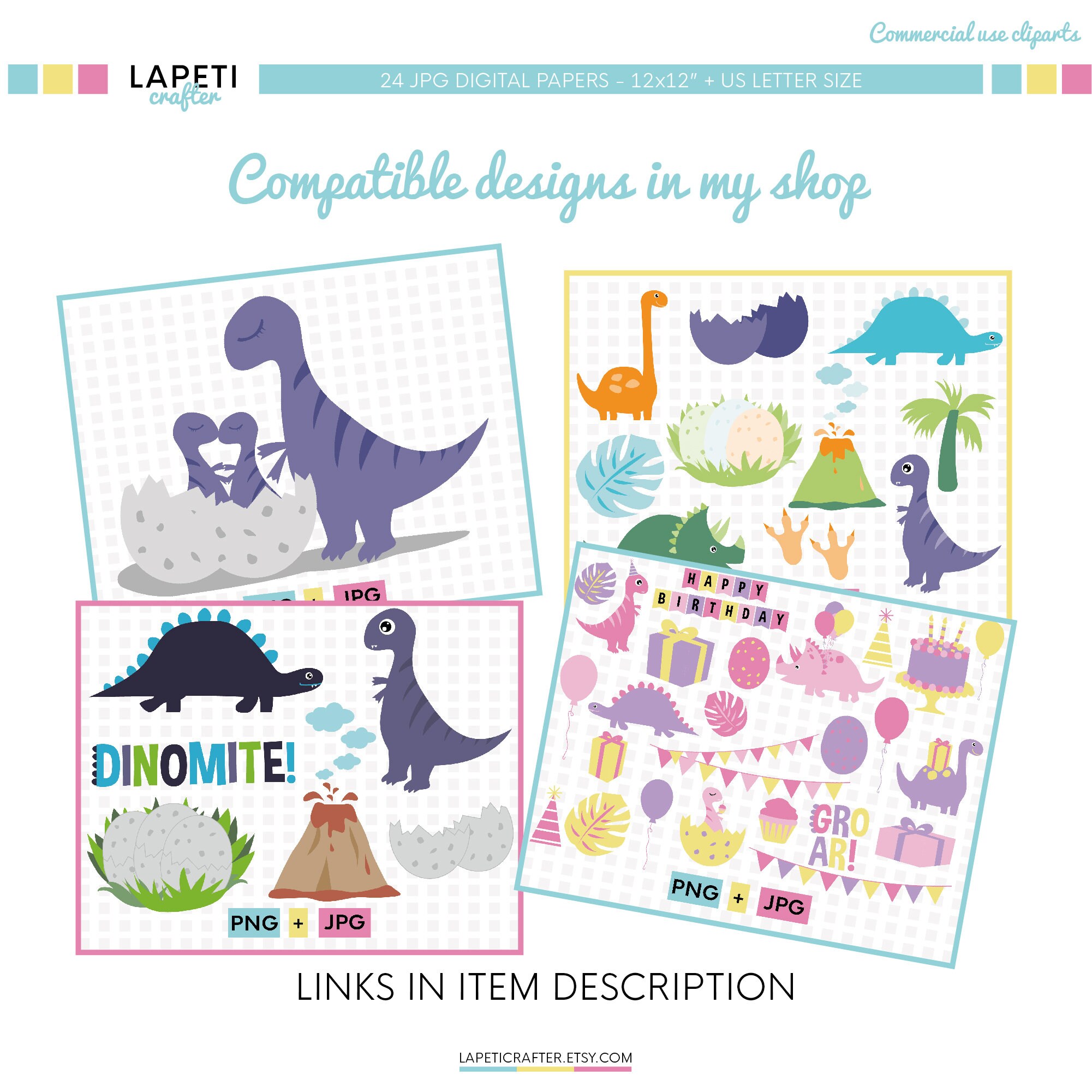 Dinosaur digital paper 12x12 Digital Scrapbooking Paper | Etsy