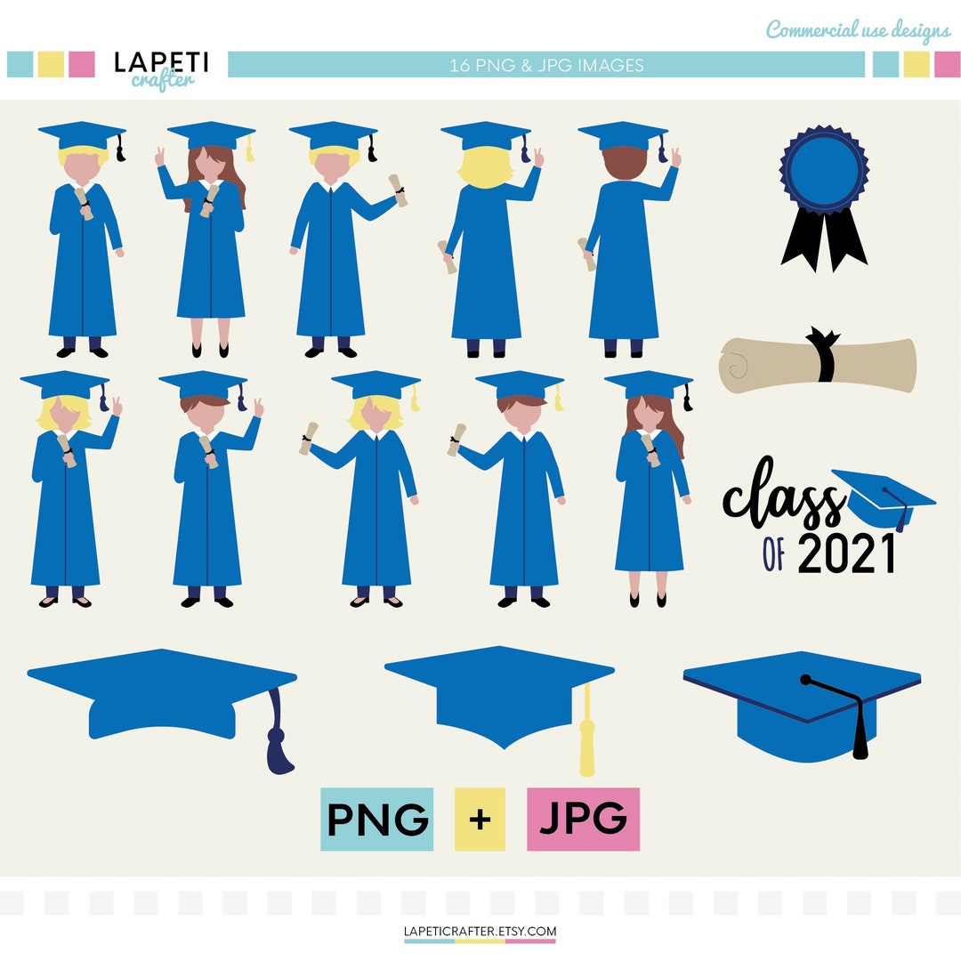 Blue Graduating Boys and Girls Clipart PNG and JPG Format Commercial ...