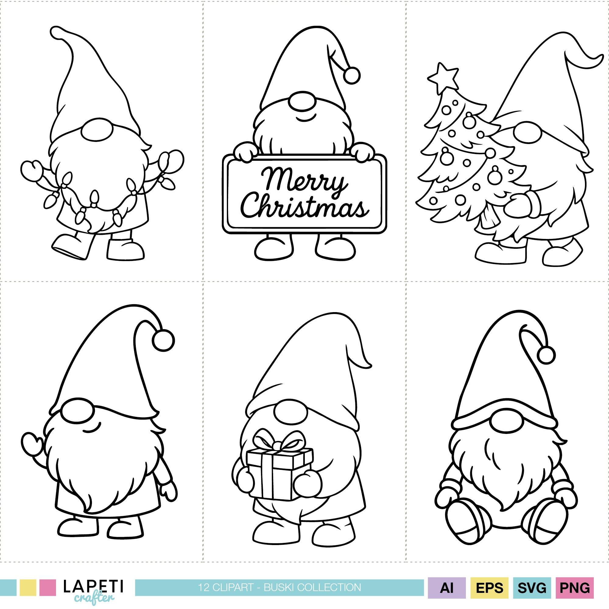 Christmas Gnome Digital Stamps, Cute Christmas Gnomes PNG for Stickers ...
