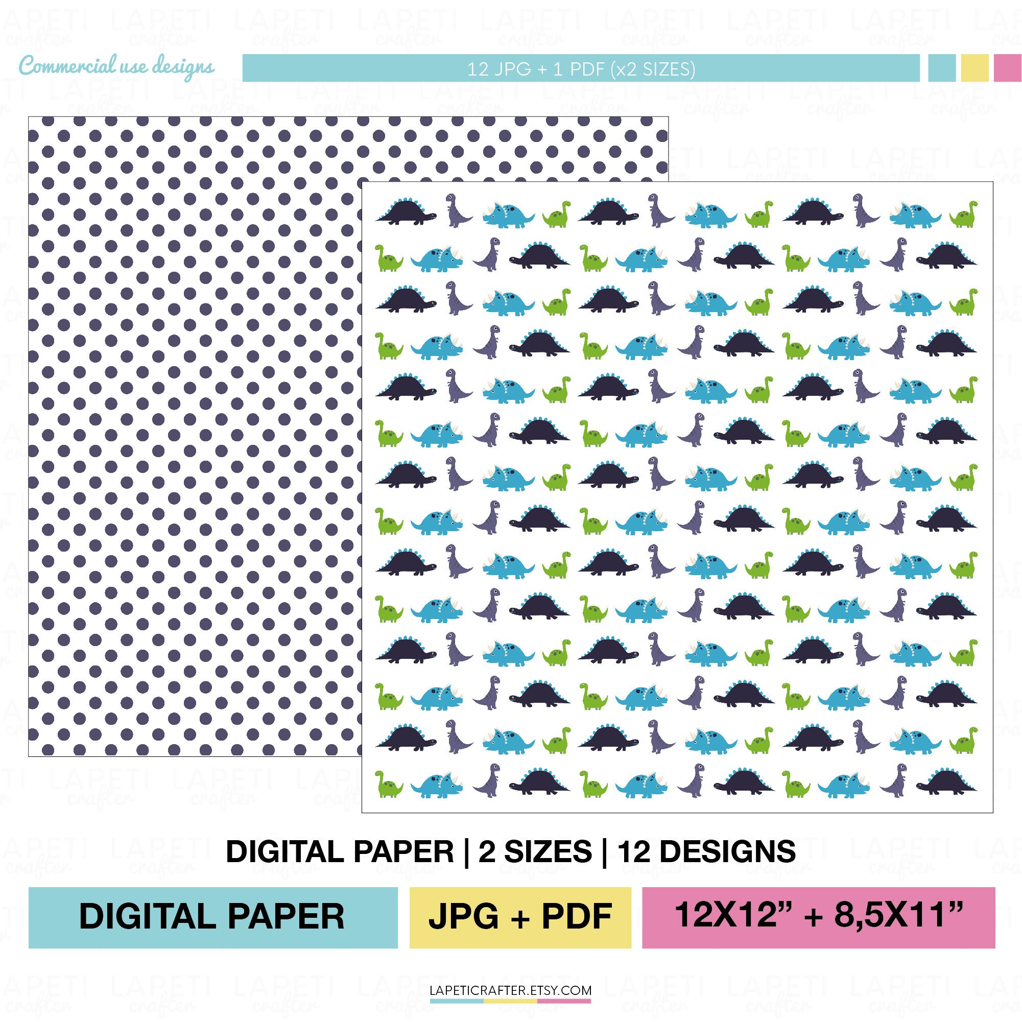 Dinosaur Digital Scrapbook Paper for Kids 12 Printable Paper - Etsy