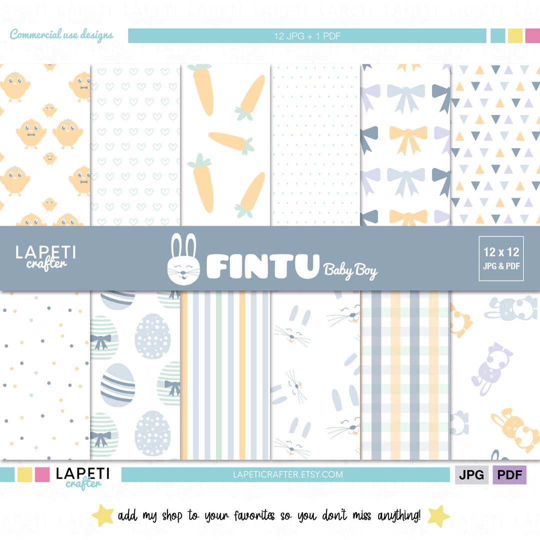Easter Baby Boy Digital Paper Pack, Easter Printable Paper for Kids ...