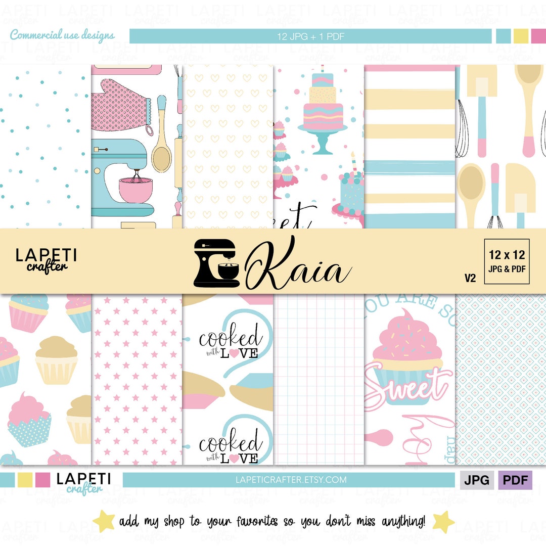 Bakery Digital Paper, Baking Scrap Paper, Retro Baking Patterns, Cake ...