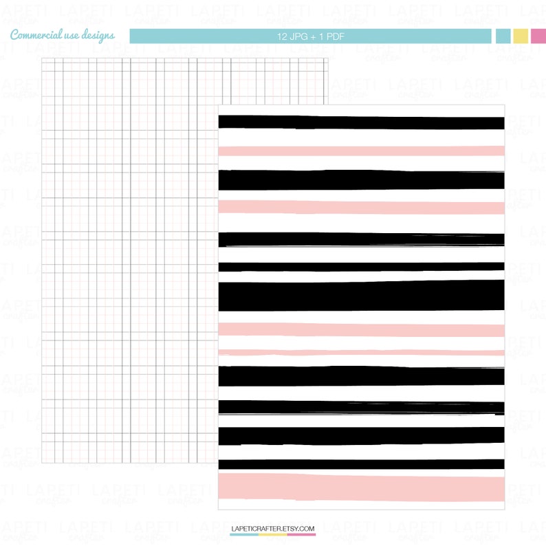Pink and Black Digital Paper Pack - Geometric Scrapbook Papers, 12x12 ...