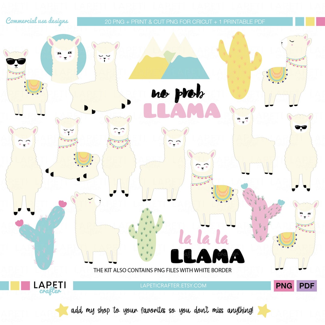 Llama Clipart Bundle, Llama Digital Die Cut for Scrapbooking and Card ...