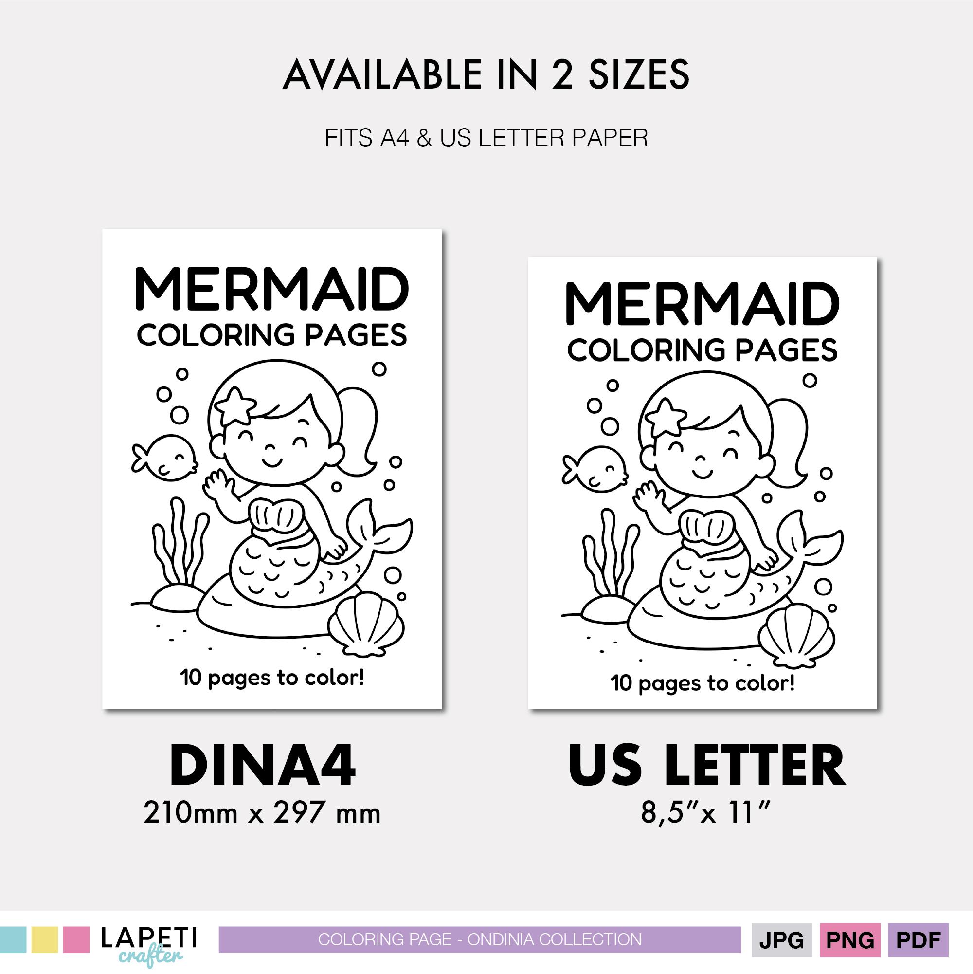 Mermaid Coloring Pages for Kids, Cute Under the Sea Printable Activity ...