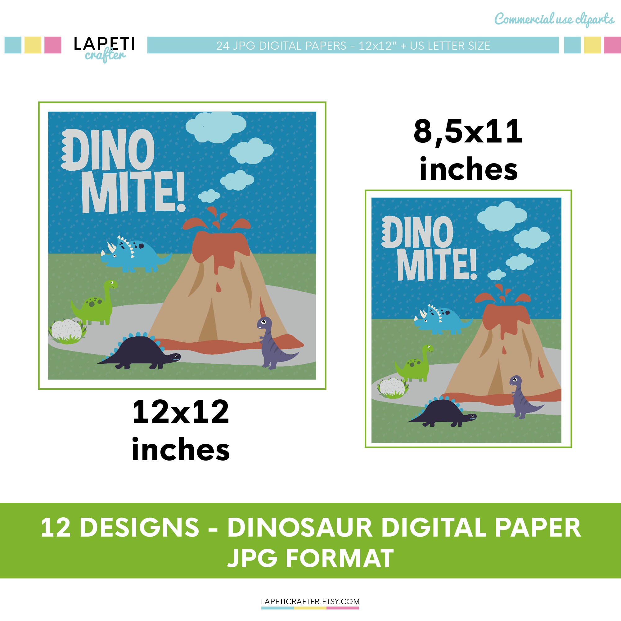 Dinosaur digital paper 12x12 Digital Scrapbooking Paper | Etsy