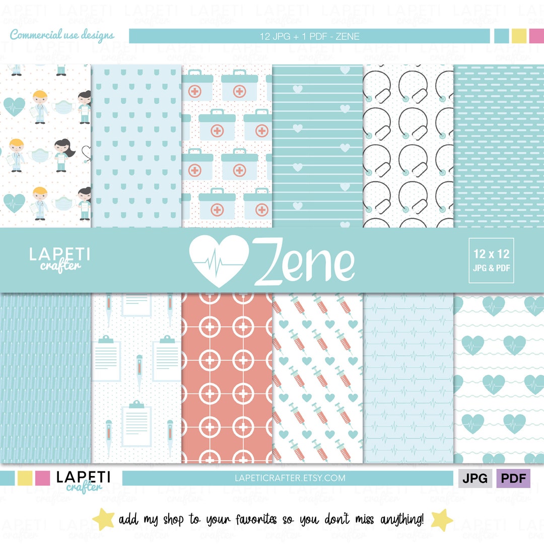 Nurse Digital Paper Set for Scrapbooking, Medical Theme Printable Paper ...