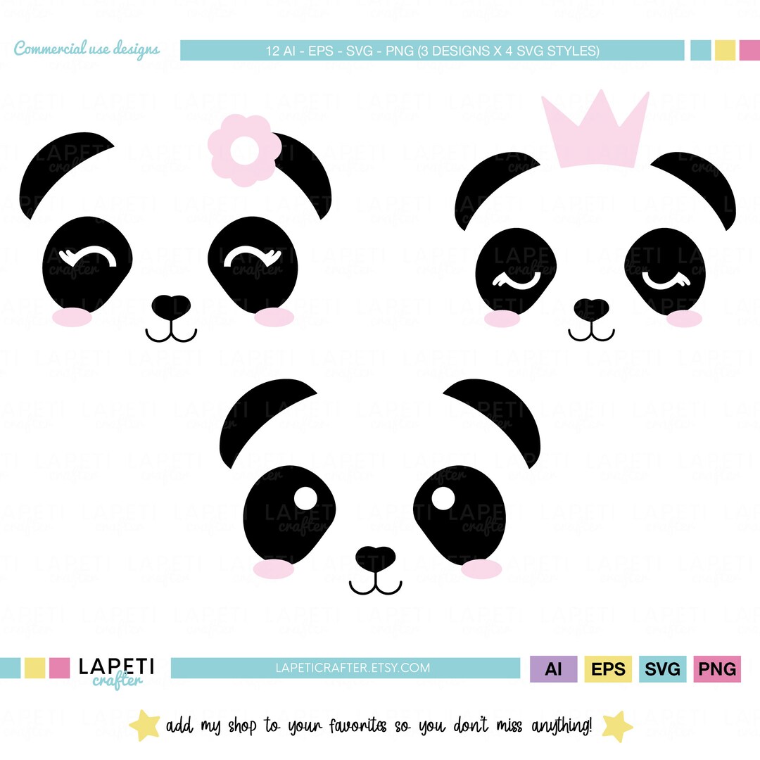 Cute Panda SVG for Crafting, Panda Clipart PNG, Panda Face With Crown ...