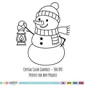 Winter Snowman SVG Line Art for Kids Crafts and Cardmaking, Cute ...