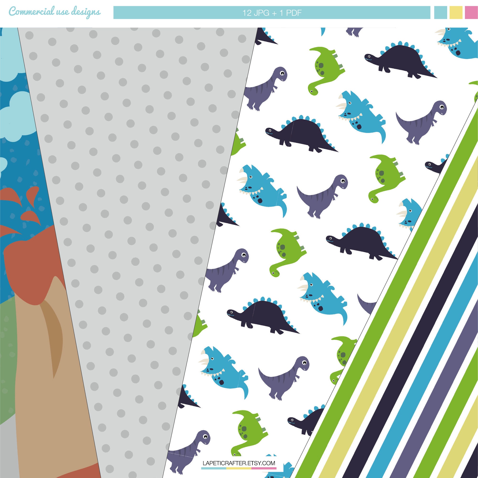 Dinosaur Digital Paper 12x12 Digital Scrapbooking Paper - Etsy