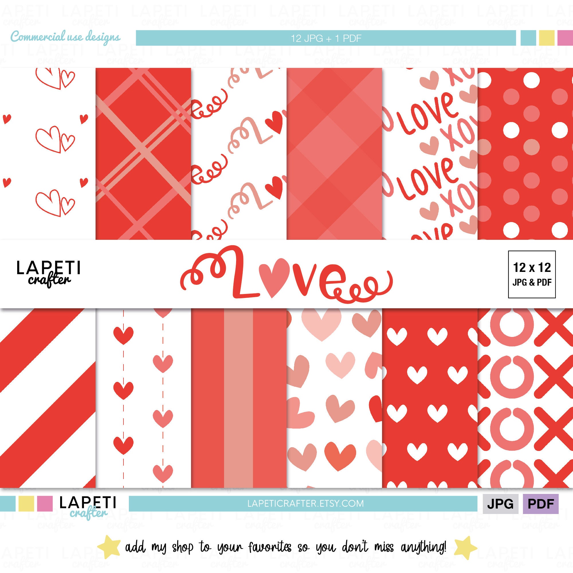 Valentines Day Digital Paper Pink & Red 12x12 Scrapbook - Etsy
