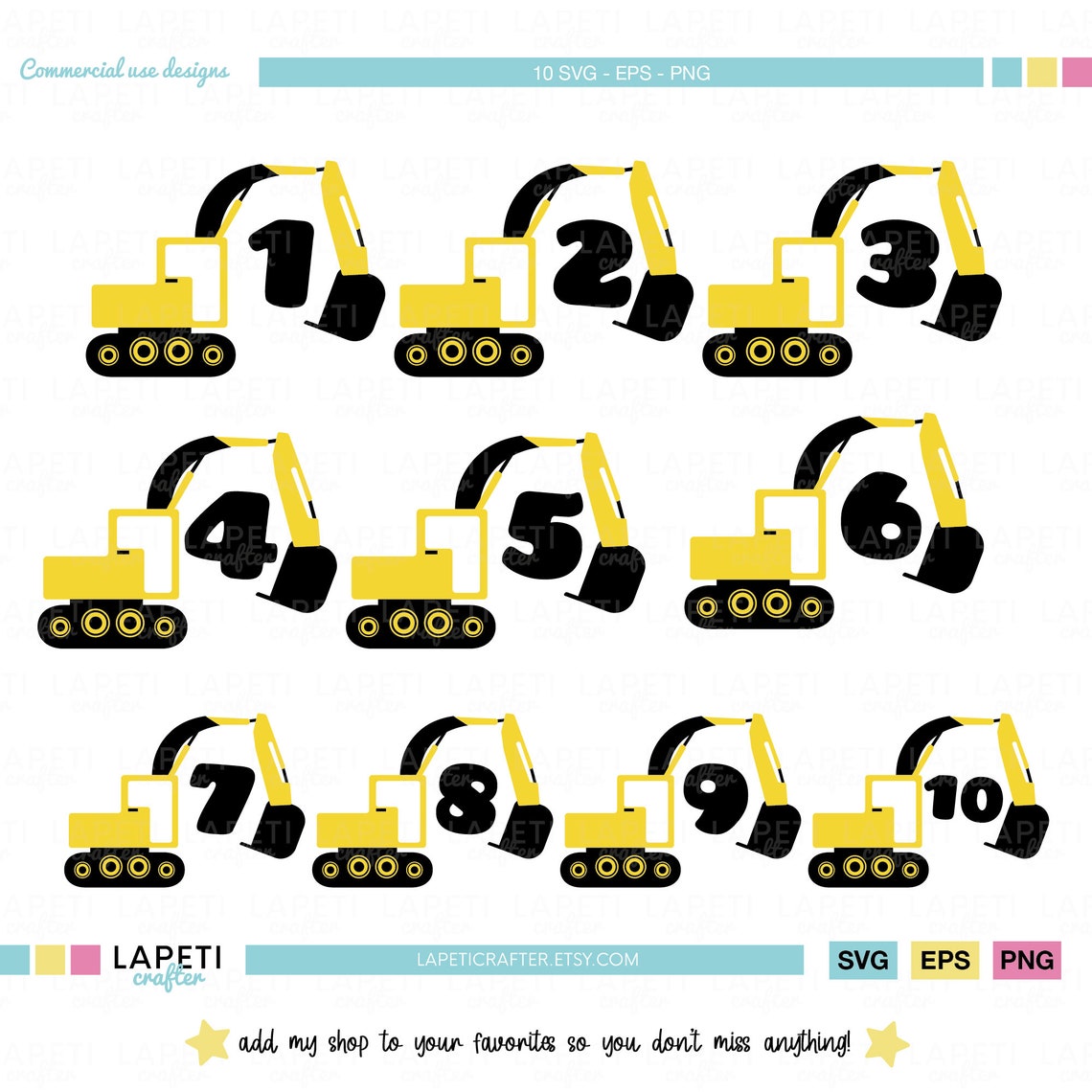 Excavator SVG With Numbers From 1 to 10 Svg Eps and Png - Etsy