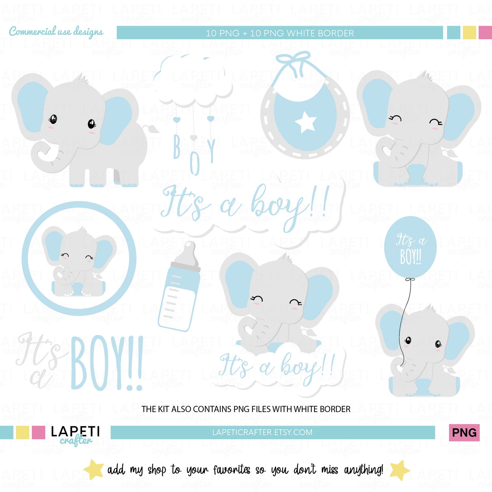 Its a Boy Elephant Clipart for Baby Shower or Gender Reveal | Etsy