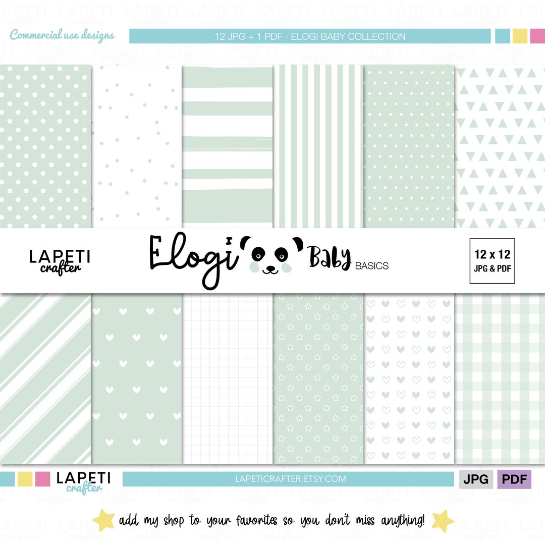 Baby Mint Green Digital Paper, 12x12 Baby Scrapbook Patterns, Baby ...