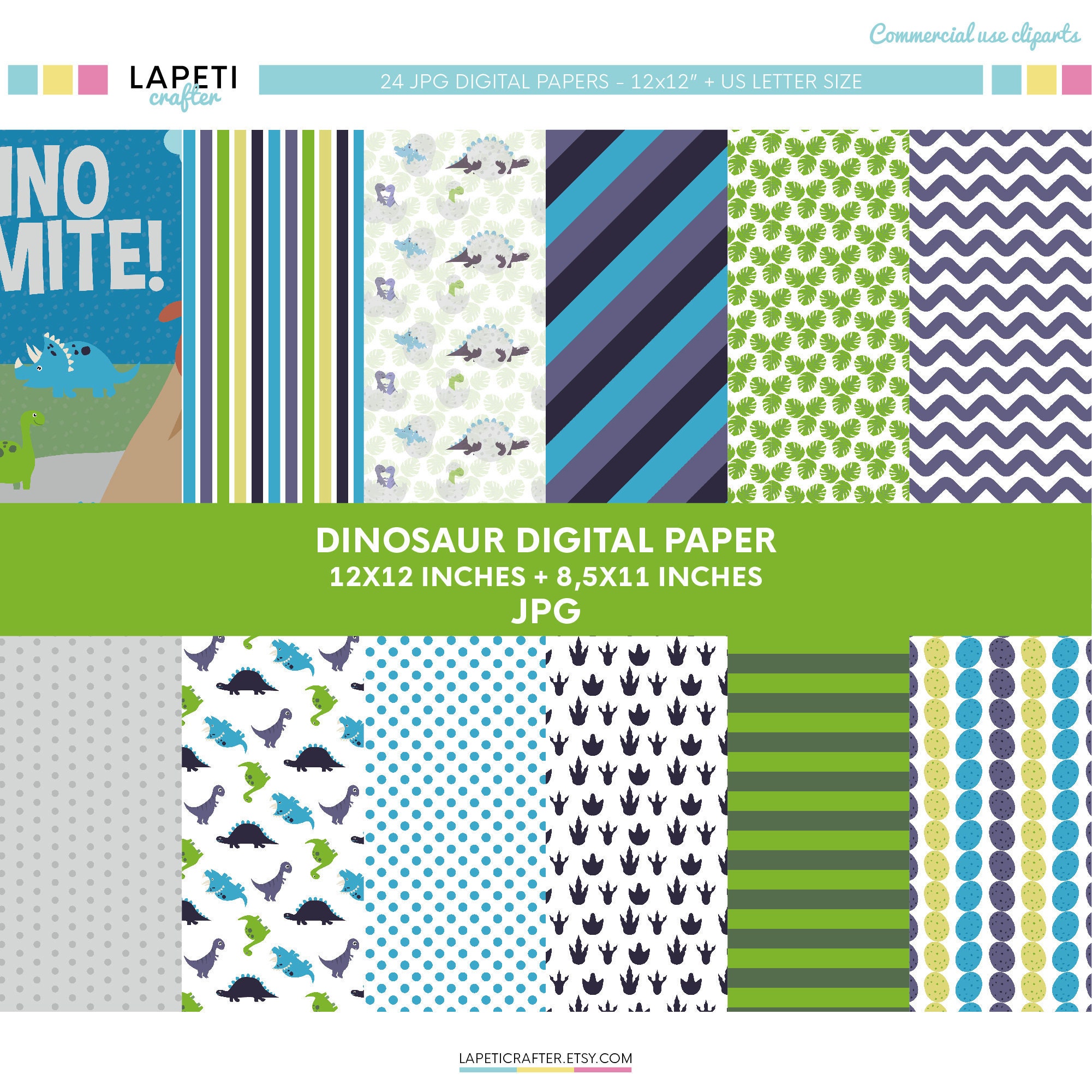 Dinosaur digital paper 12x12 Digital Scrapbooking Paper | Etsy
