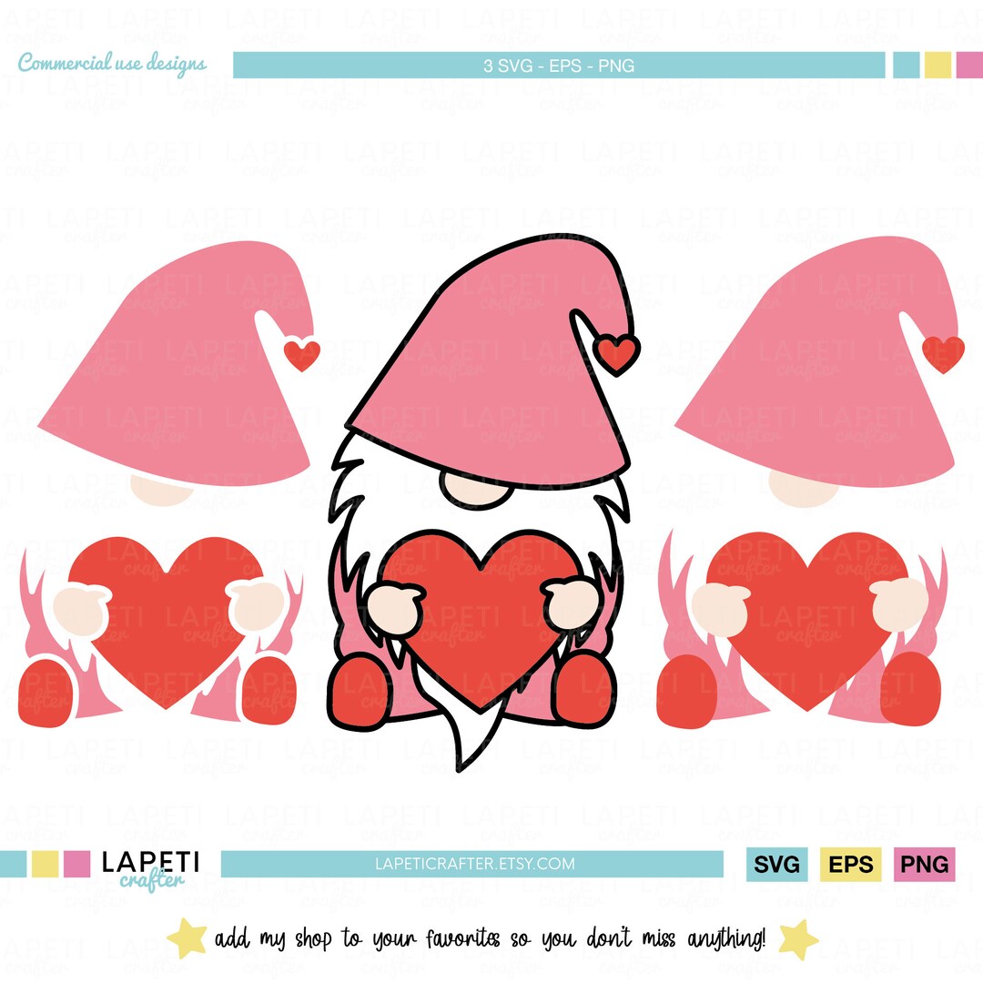 Valentines Gnome SVG | 1 Svg File + 1 Png File + 1 Eps File | Svg With ...