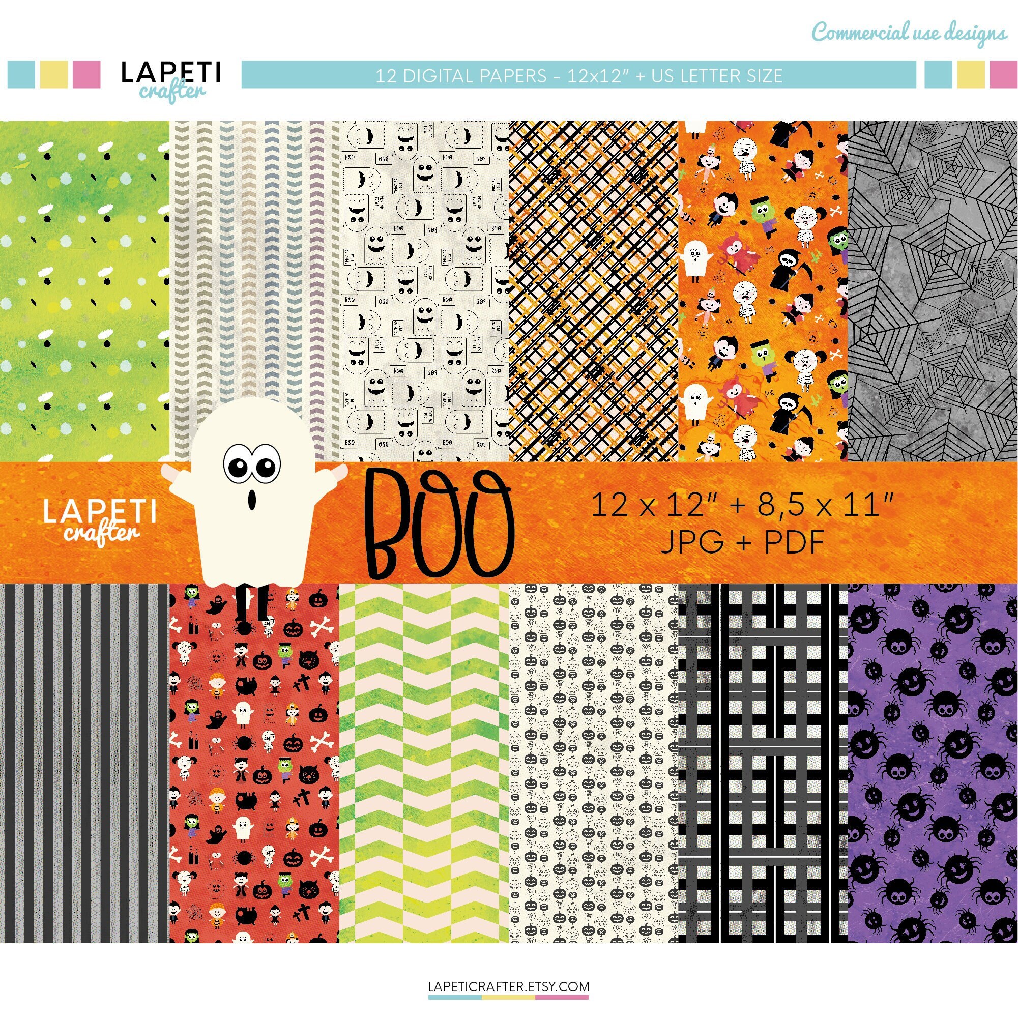 Halloween scrapbook paper pack Printable 12x12 paper | Etsy