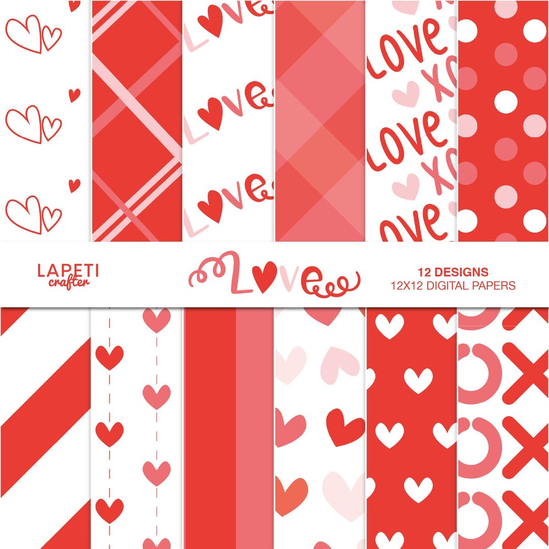 Valentine Digital Paper Pack, Red Love Patterns 12x12, Scrapbooking ...
