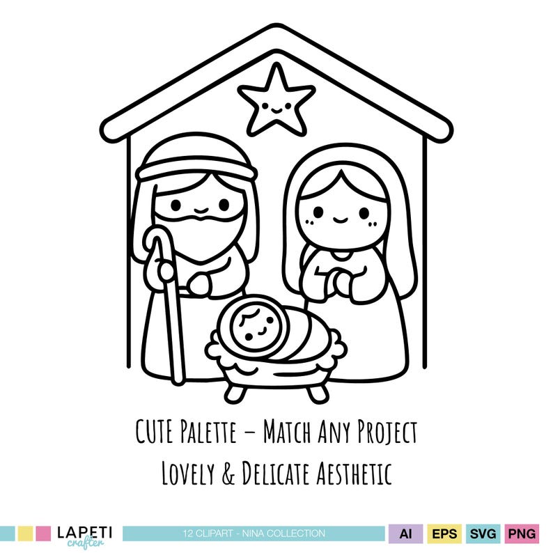 Nativity Christmas Clipart Bundle, Cute Nativity PNG for Stickers, Baby ...