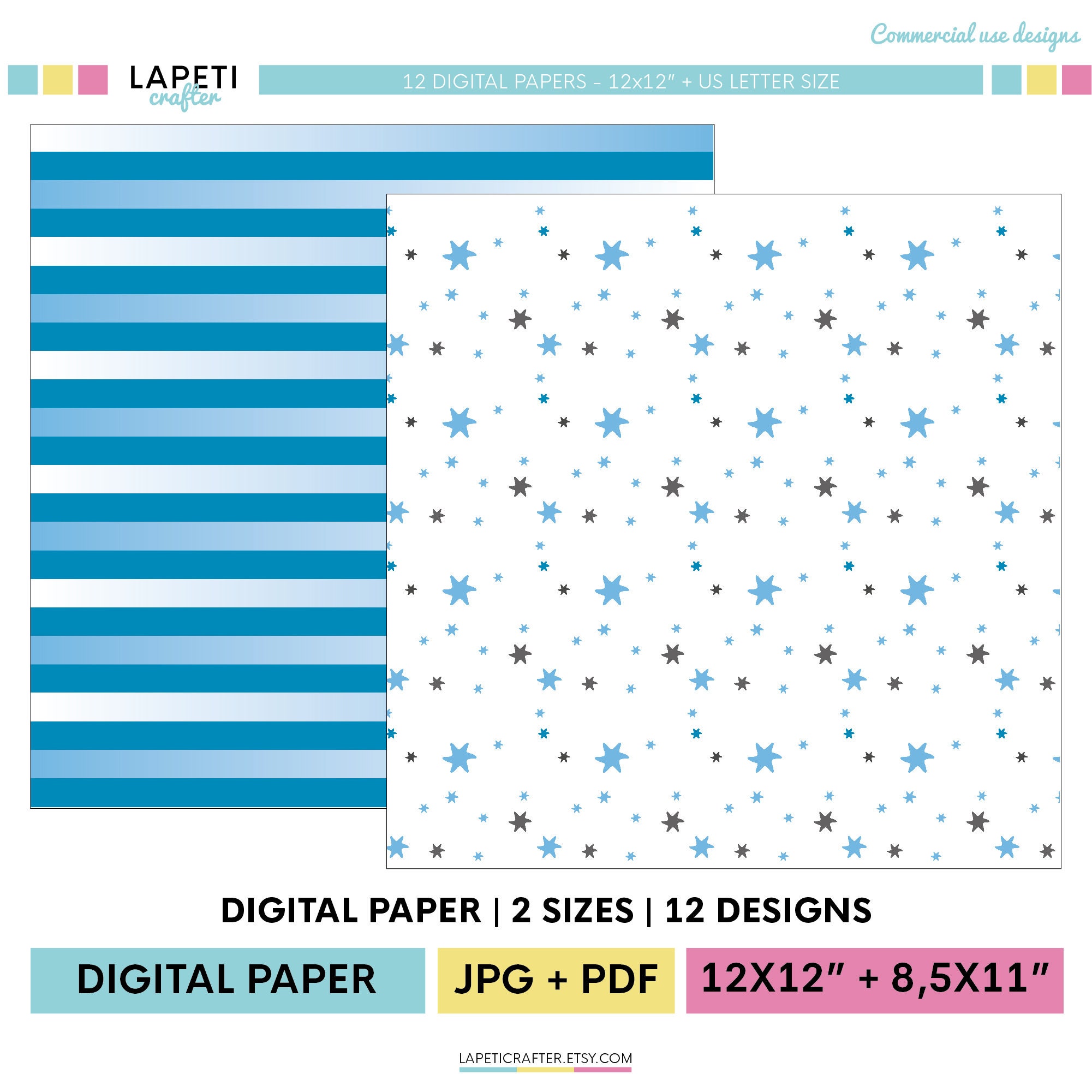 Baby Blue Digital Paper Pack Digital Patterns Scrapbook - Etsy