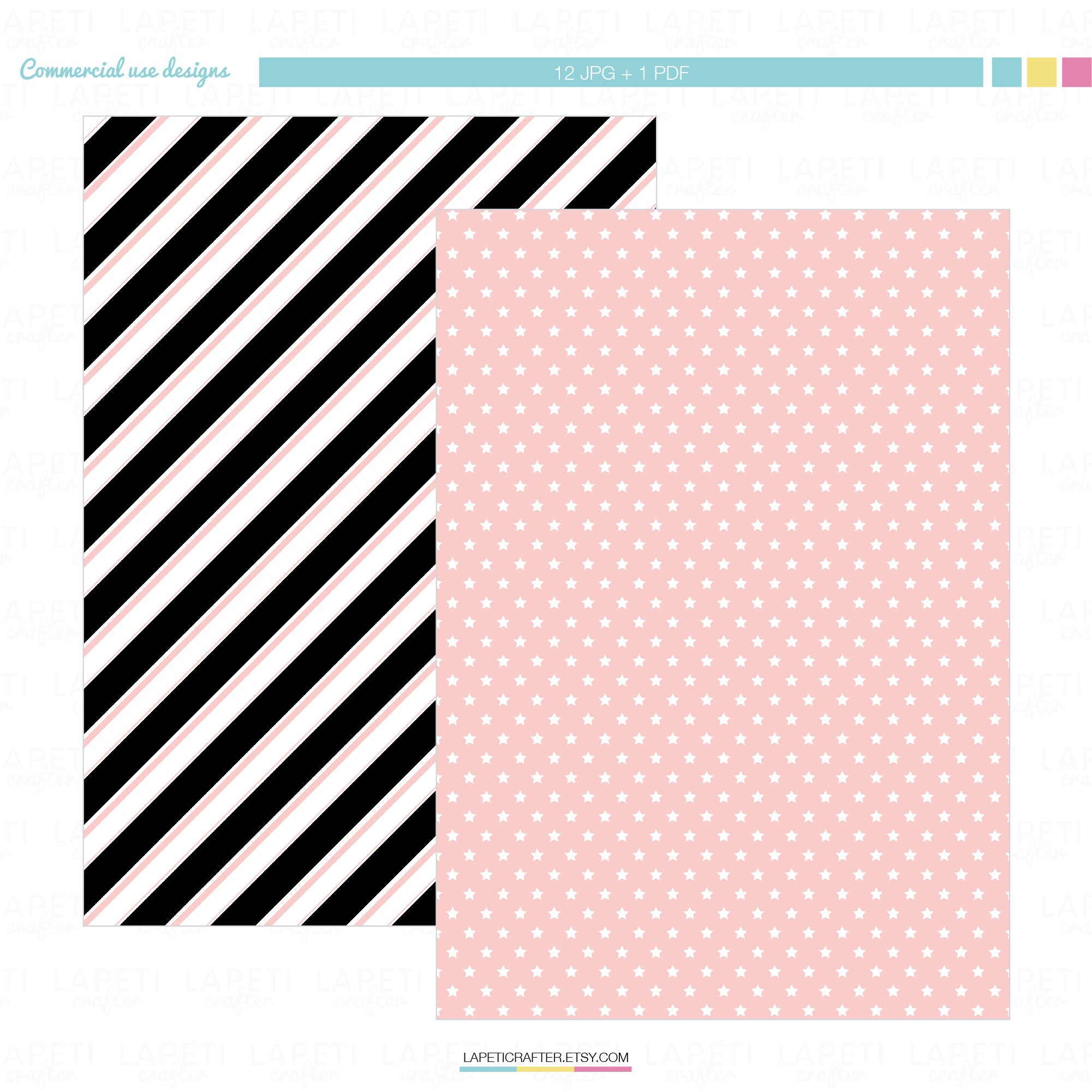Pink and Black Digital Paper Pack - Geometric Scrapbook Papers, 12x12 ...
