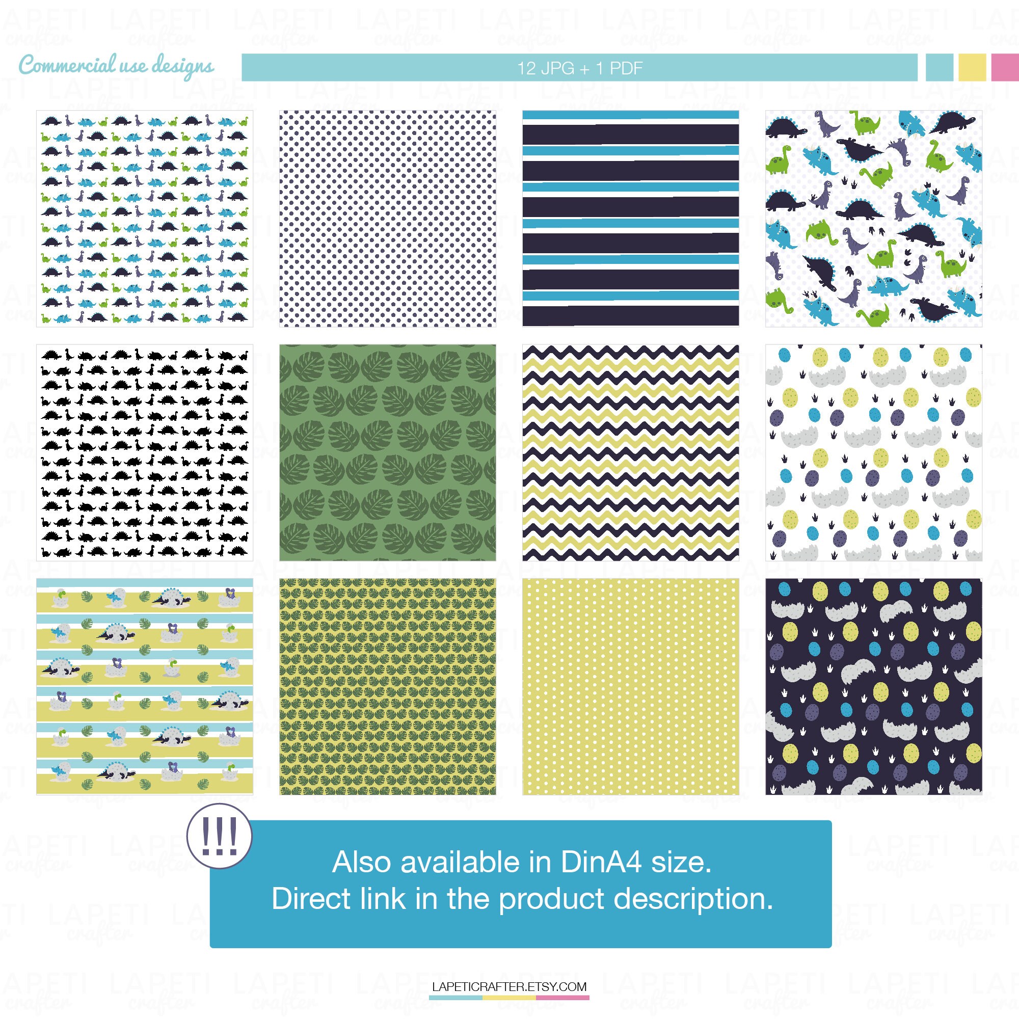 Dinosaur Digital Scrapbook Paper for Kids | 12 Printable Paper Designs ...