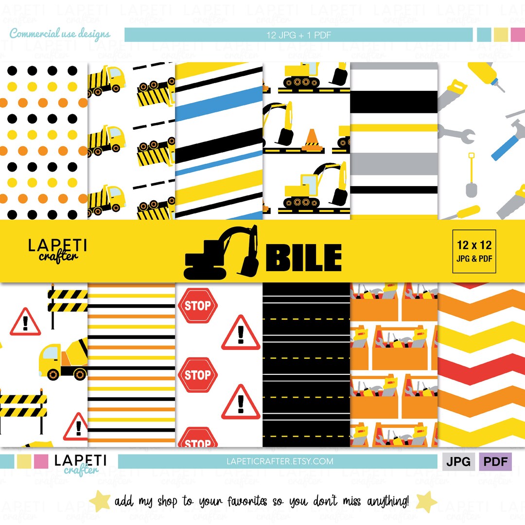 Construction Digital Paper Download, Construction Printable Paper Pack ...