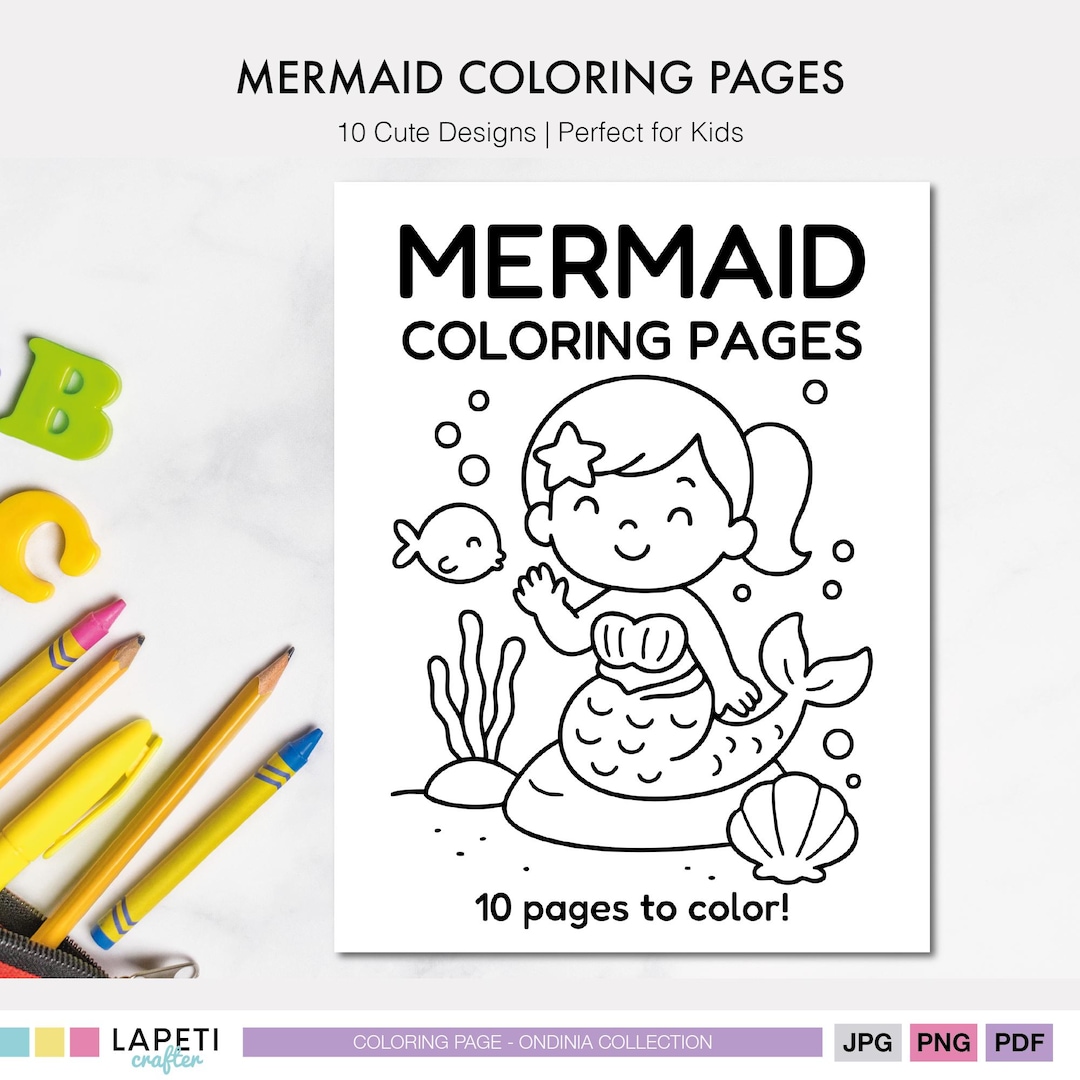 Mermaid Coloring Pages for Kids, Cute Under the Sea Printable Activity ...