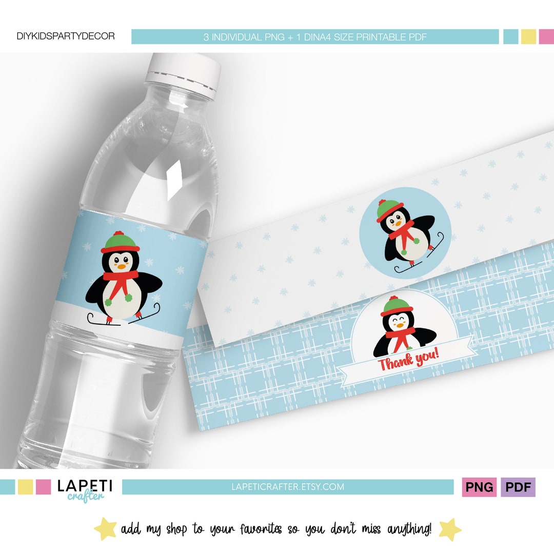 Penguin Birthday Labels for Party, Penguin Party Bottle Labels, Holiday ...