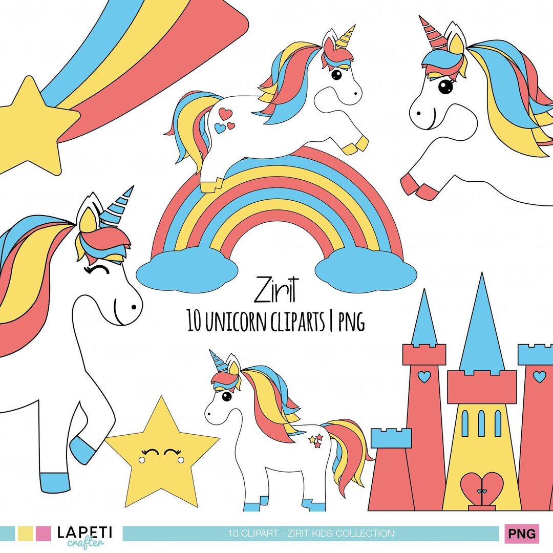 Unicorn Clipart | Cute Rainbow Unicorn Digital Graphics | Magical ...