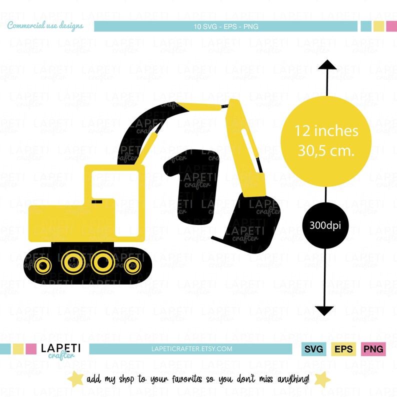 Excavator SVG With Numbers From 1 to 10 Svg Eps and Png - Etsy